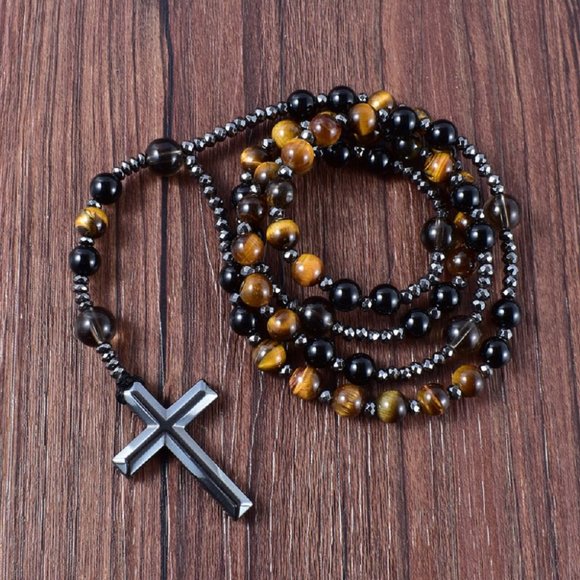 EvelynCreations | Jewelry | Natural Obsidian Tigers Eye Cross Pendant ...